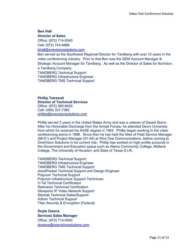 SBPO1306-One Vision Solutions-Video Conferencing Endpoint VTC ... | PDF