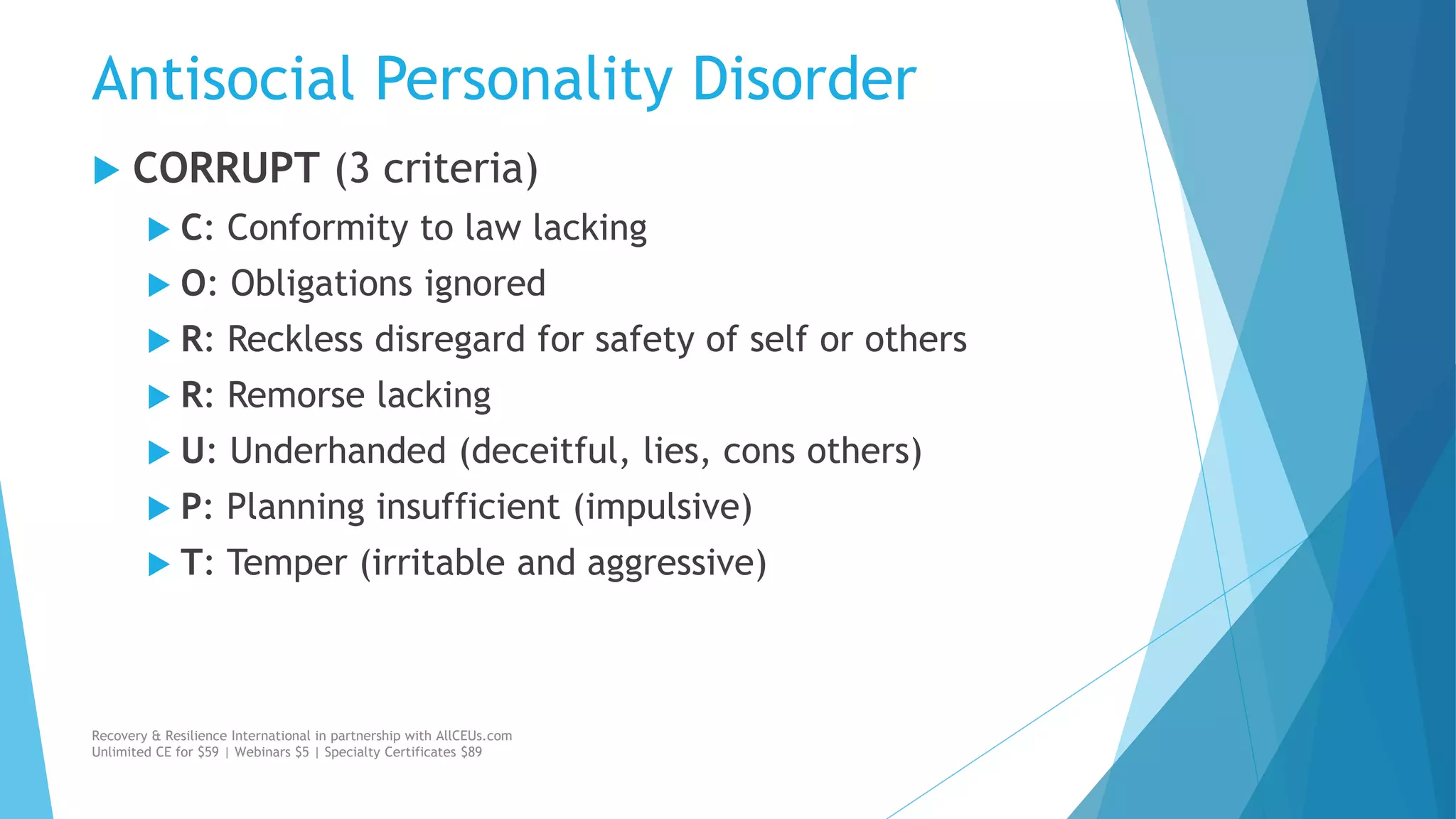 Working with Persons with Antisocial Personality Traits | PPTX