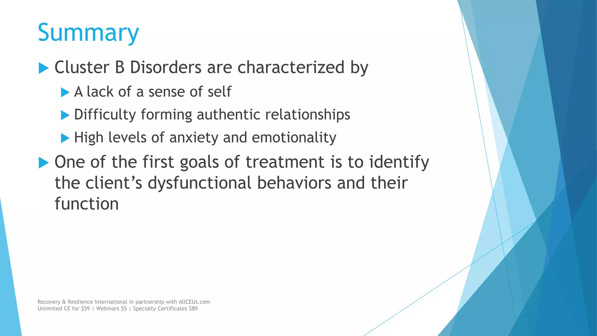 Addressing Cluster B Personality Disorders in Treatment | PPTX | Mental ...