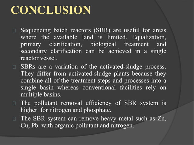 Sequencing batch reactor ppt | PPTX | Chemistry | Science