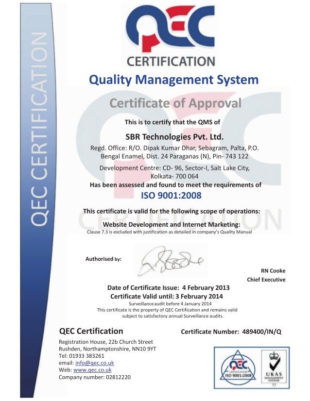 Sbr Technologies Pvt Ltd Wins Iso 9001 2008 Certification