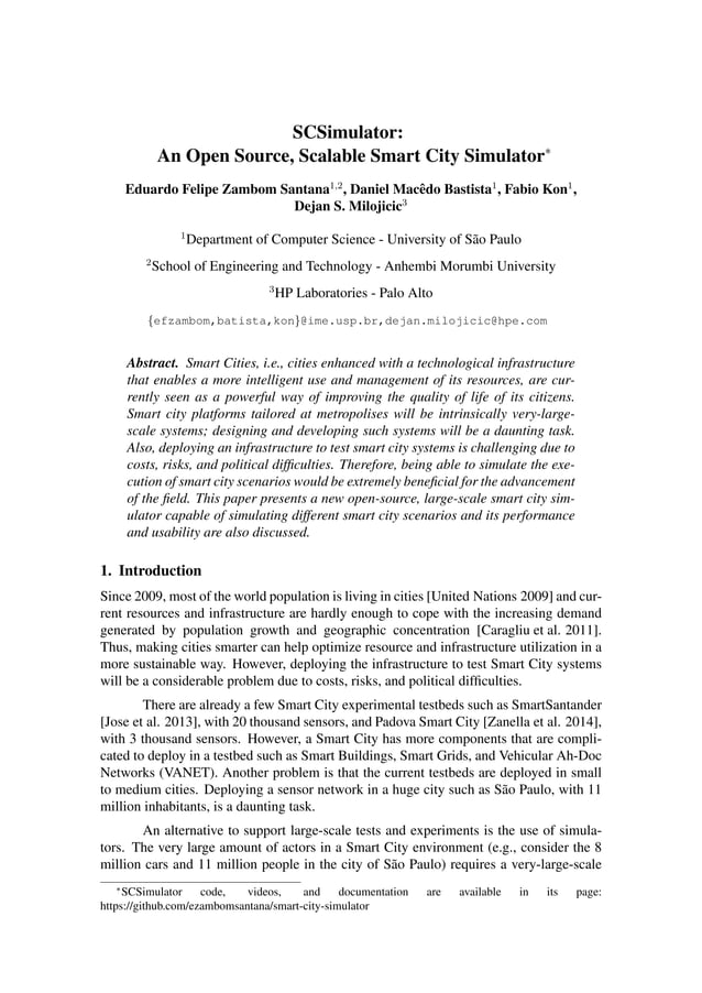 SCSimulator: An Open Source, Scalable Smart City Simulator | PDF