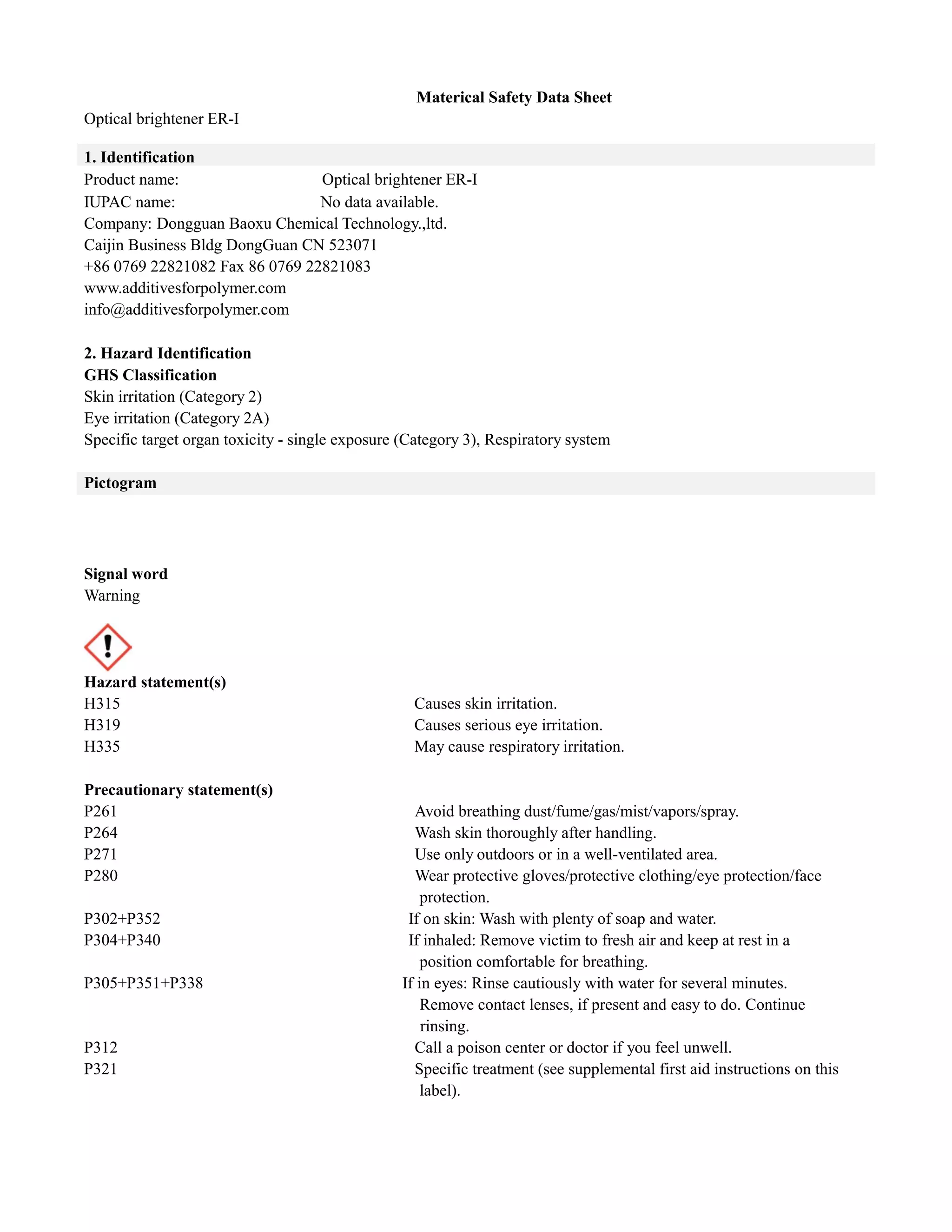 Optical brightener er i 13001-39-3 msds baoxu chemical ...