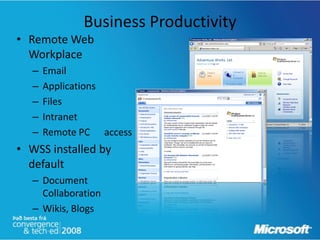 Windows Small & Essential Business Server | PPT