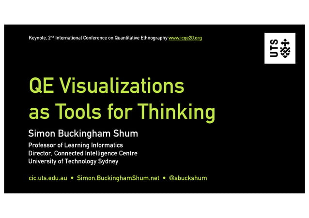 ICQE20: Quantitative Ethnography Visualizations as Tools for Thinking | PPT