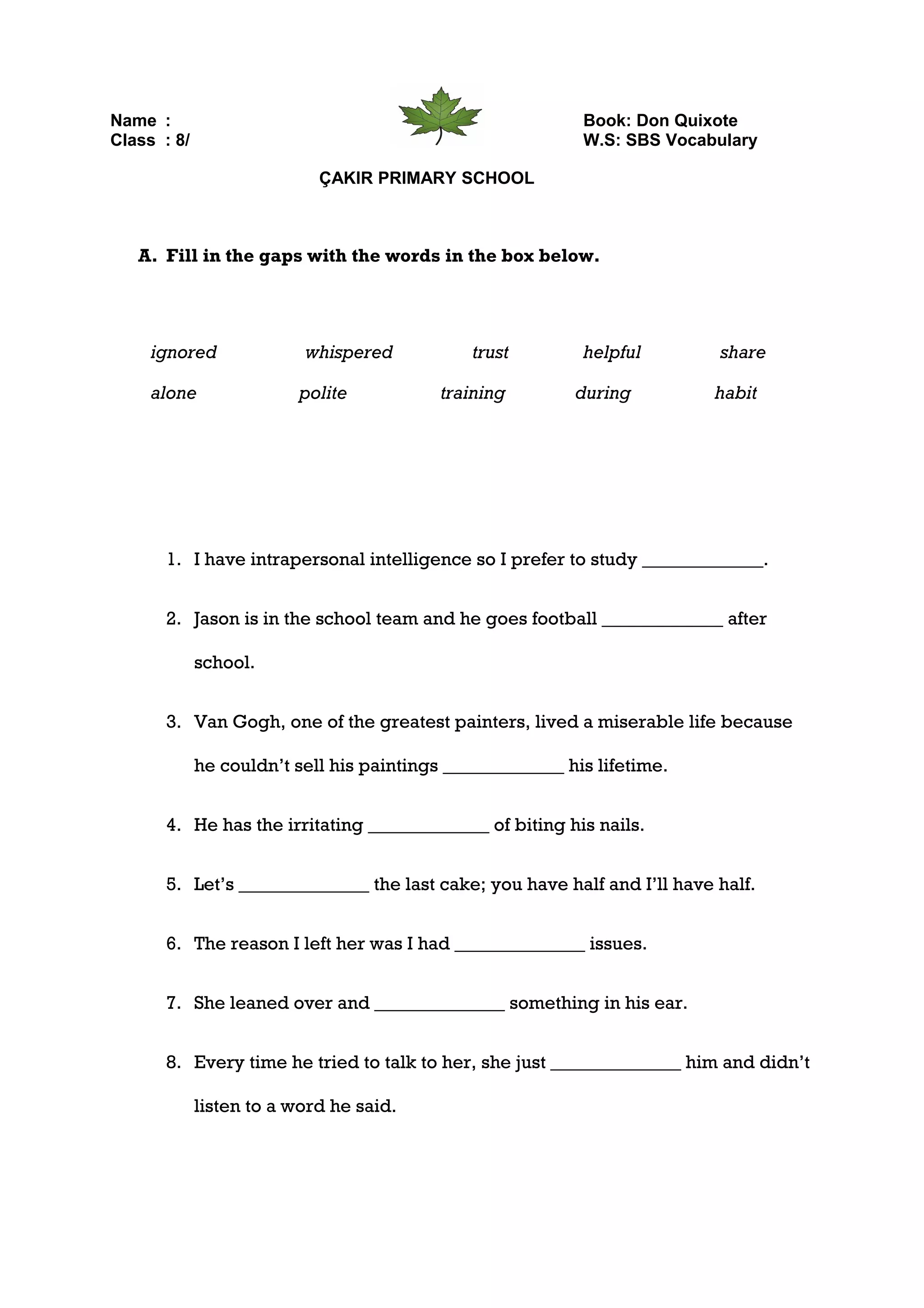 Sbs vocab worksheet | DOC