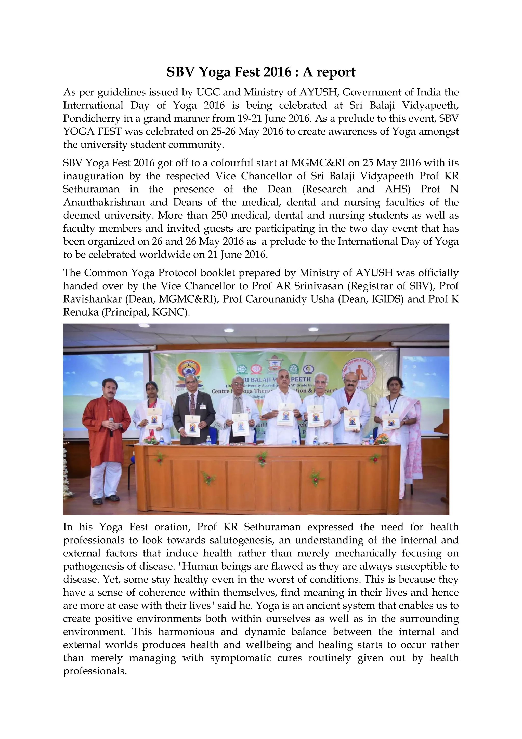 SBV YOGA FEST 2016: A Report | PDF