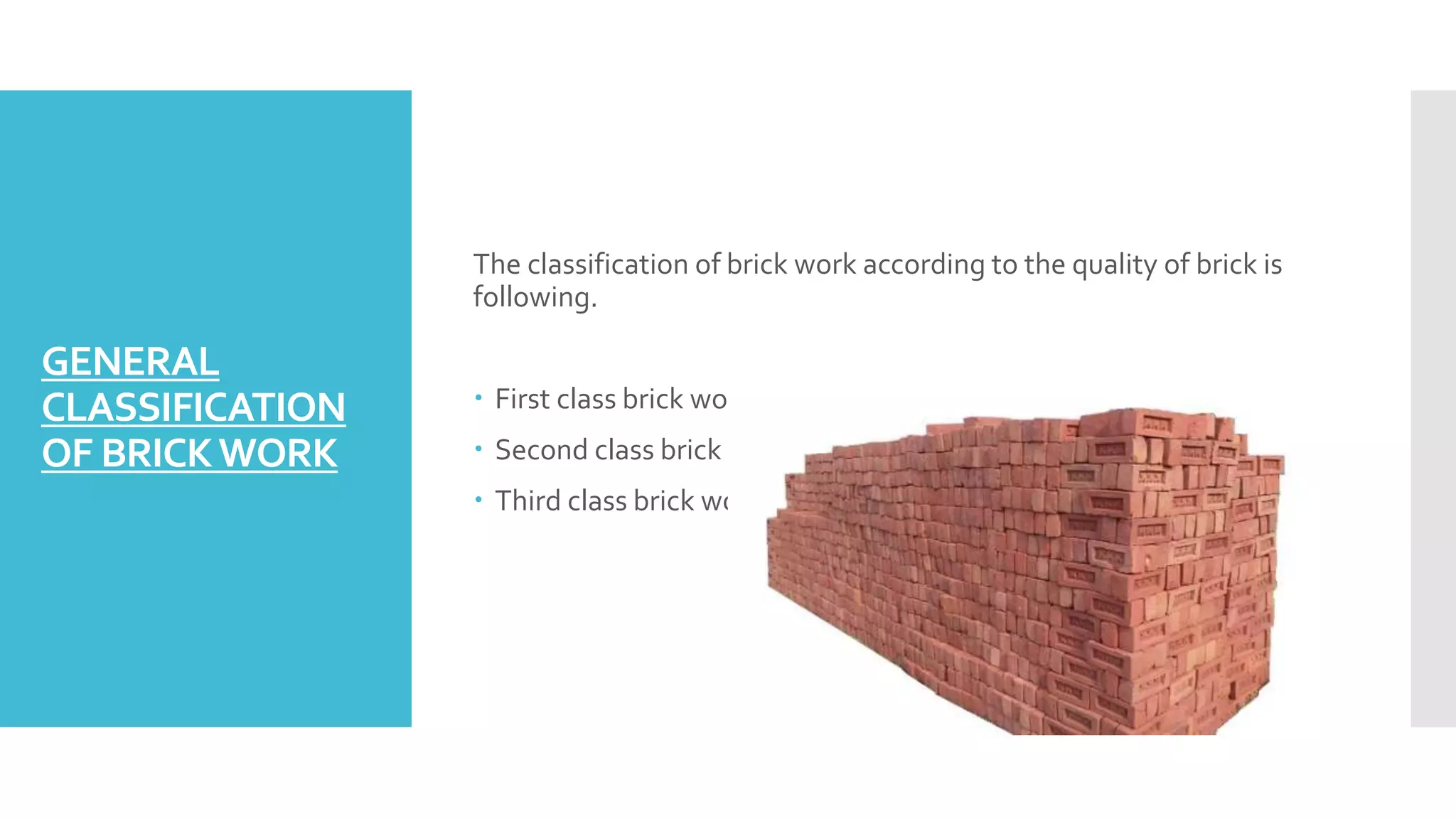 Specification for different classes of Brickworks | PPTX