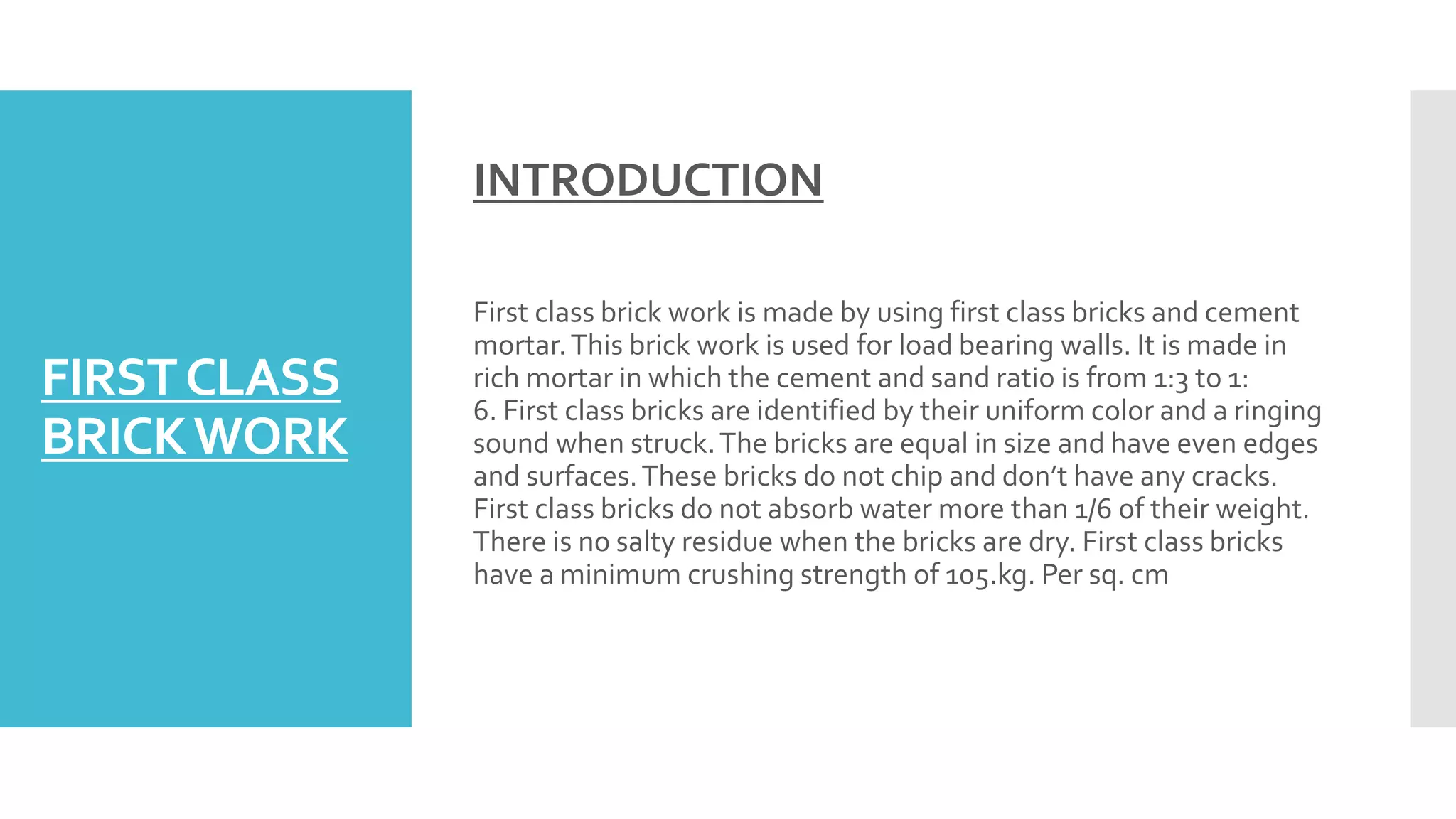 Specification for different classes of Brickworks | PPTX