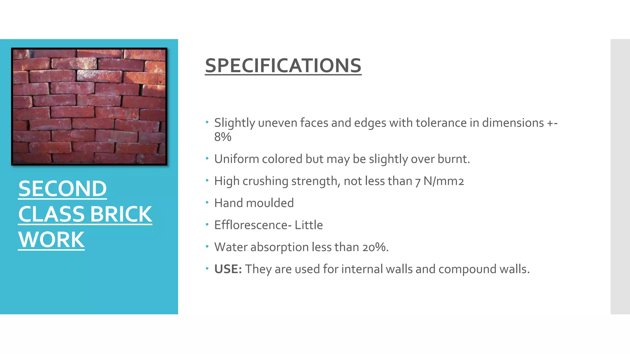 Specification for different classes of Brickworks | PPTX