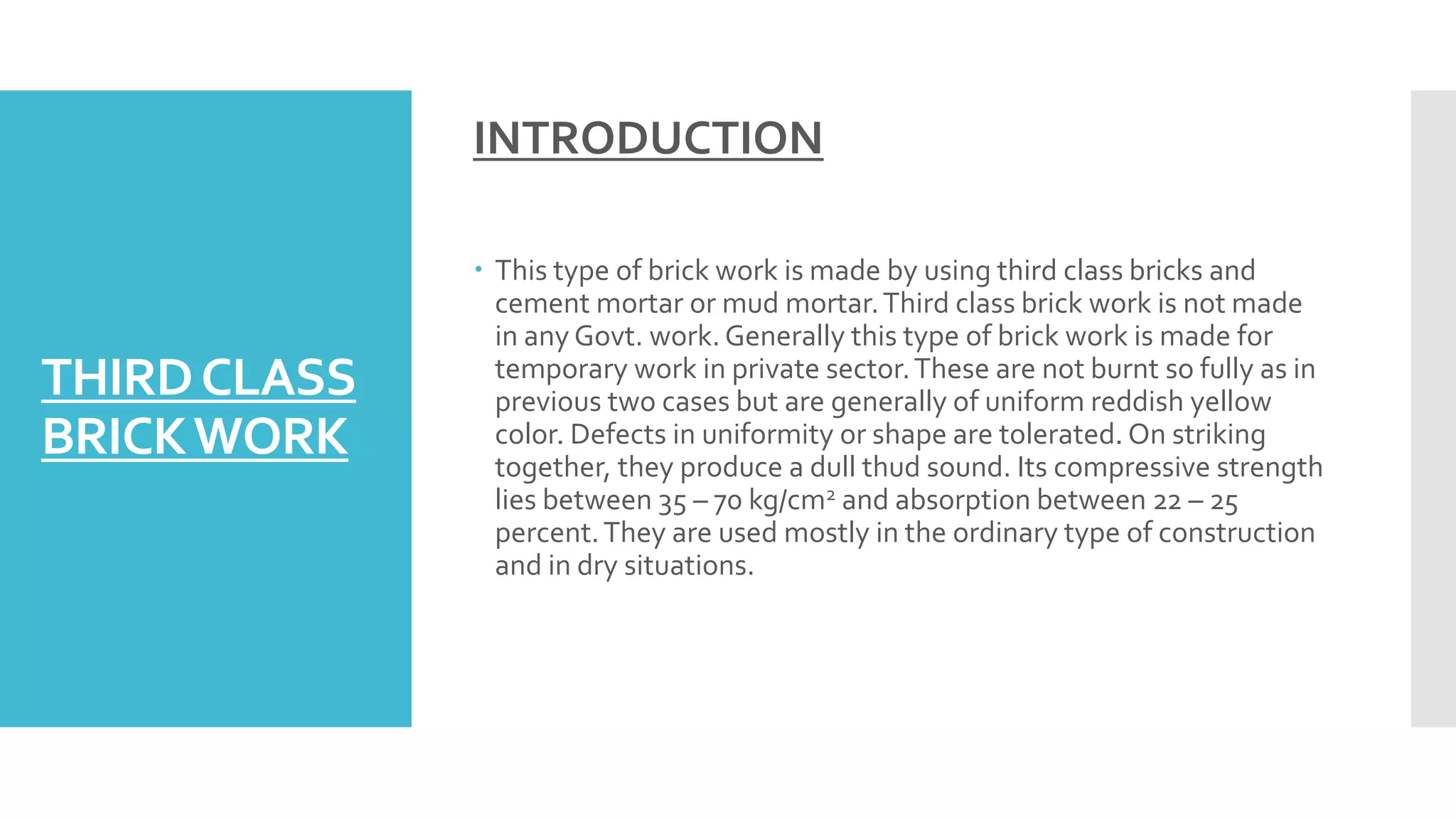 Specification for different classes of Brickworks | PPTX