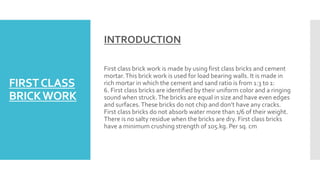 Specification for different classes of Brickworks | PPTX