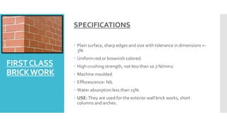 Specification for different classes of Brickworks | PPTX
