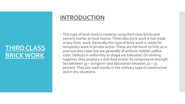 Specification for different classes of Brickworks | PPTX