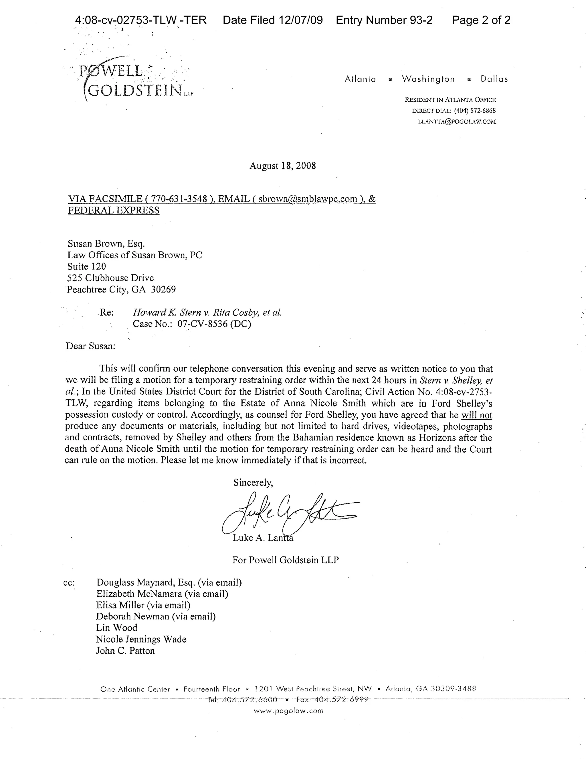 Exhibit B Letter to SB RE TRO | PDF