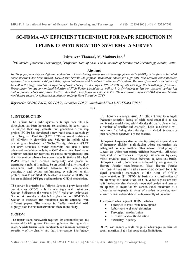 Sc Fdma An Efficient Technique For Papr Reduction In Pdf Computer