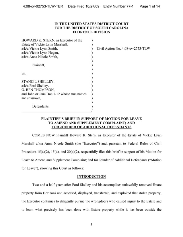 Memo In Support Of Motion To Amend And Add Defendants | PDF