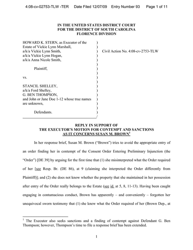 Reply In Support Of Motion For Contempt For Sb | PDF