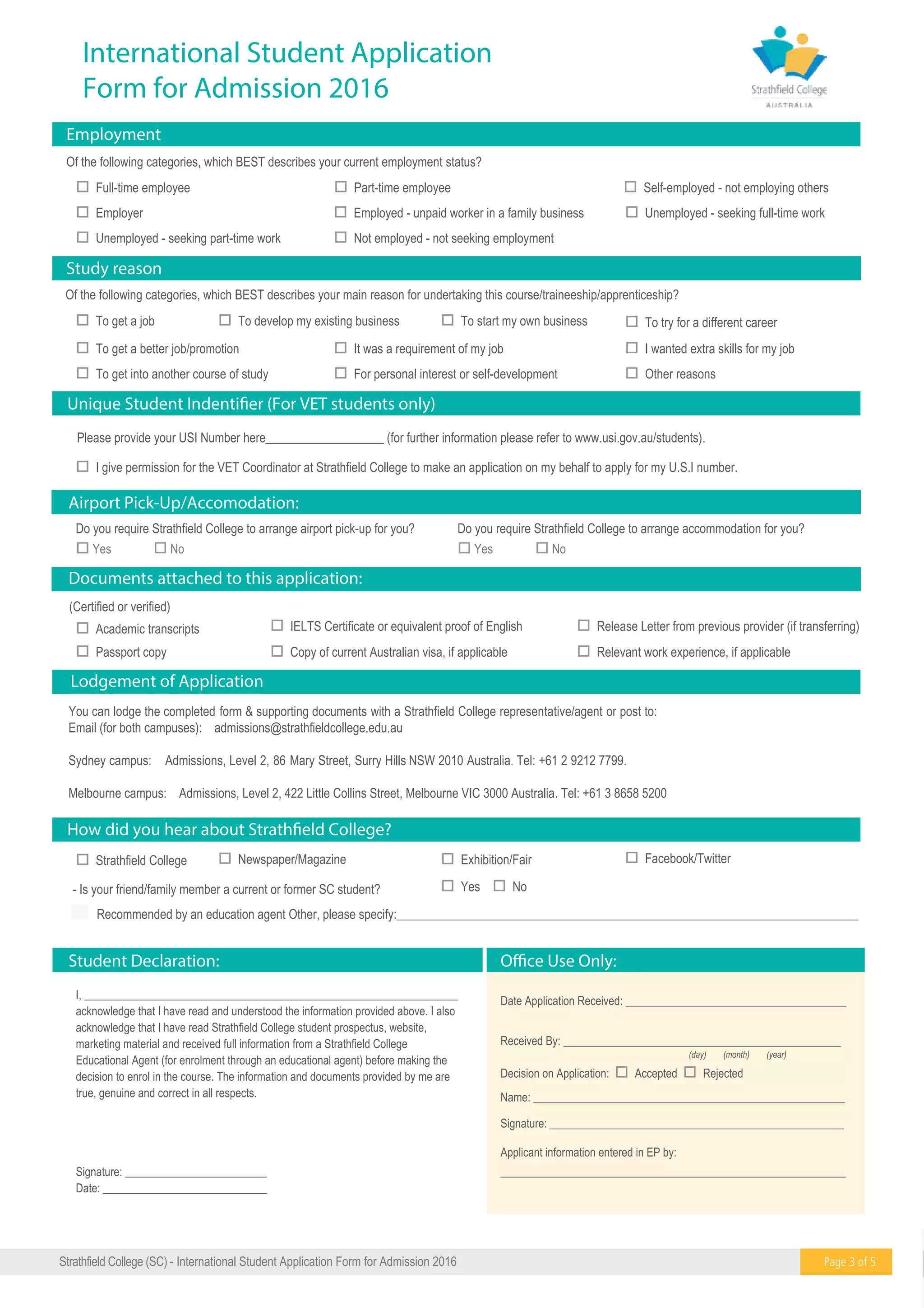 Strathfield college Sc 2016 application-form-email | PDF