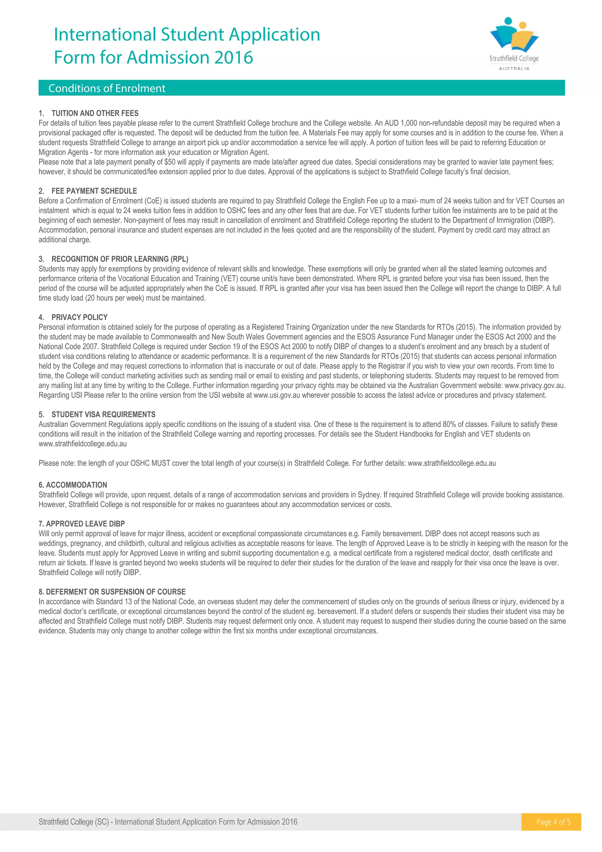 Strathfield college Sc 2016 application-form-email | PDF