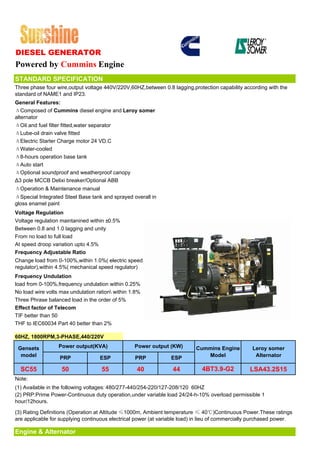 Sc55 50kva Cummins generator Data Sheet | PDF