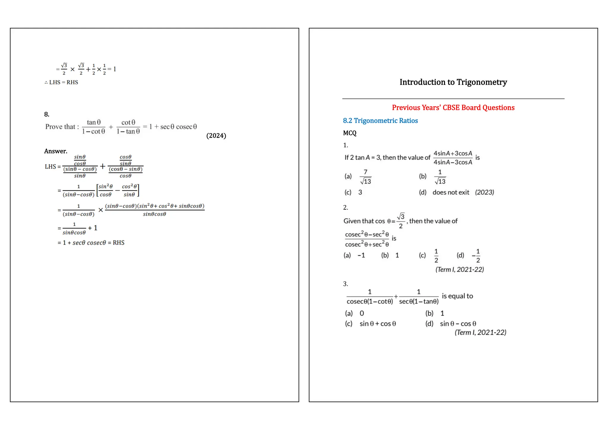 Trigonometry class 10th PYQ 2025 board exam.pdf