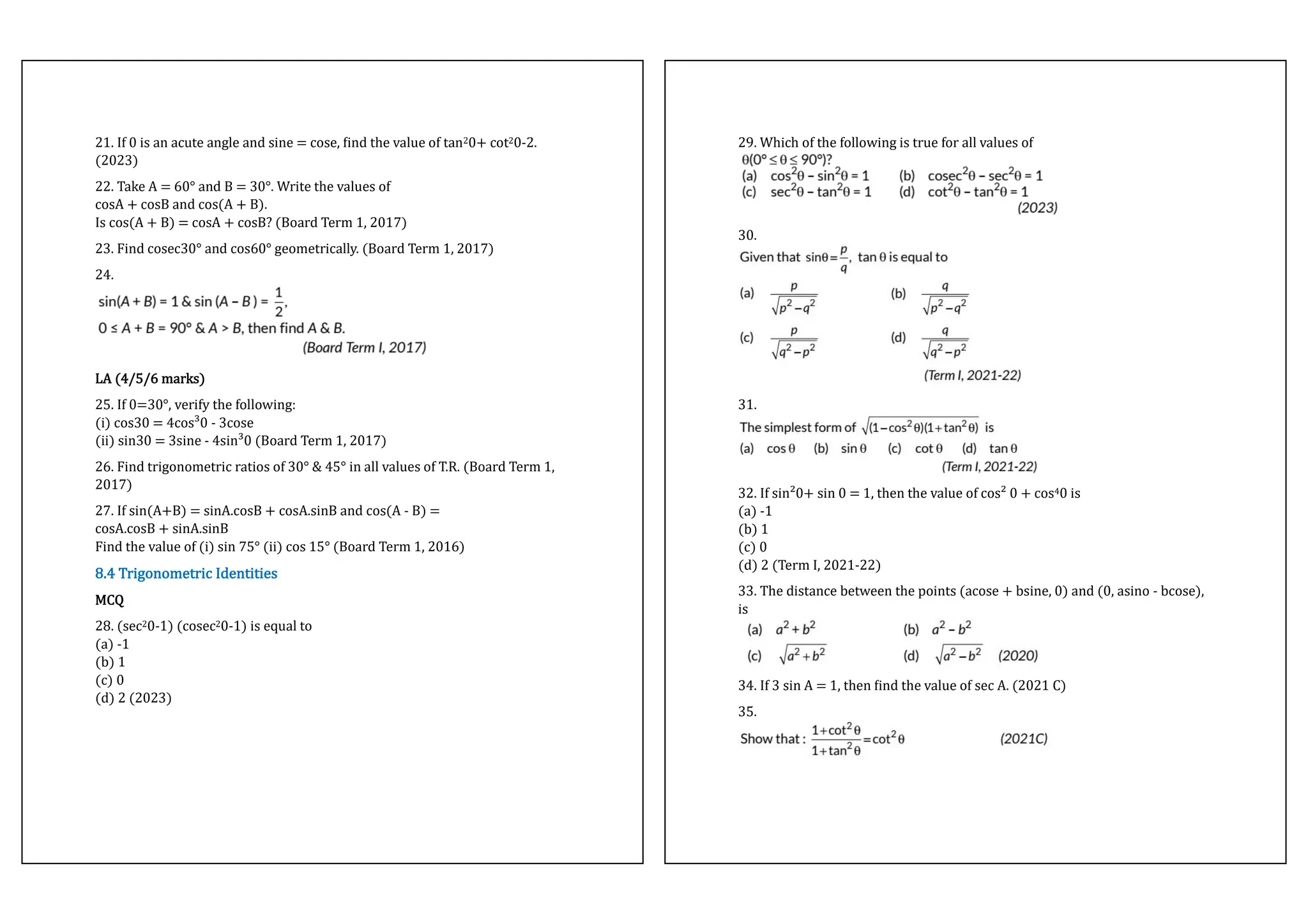 Trigonometry class 10th PYQ 2025 board exam.pdf