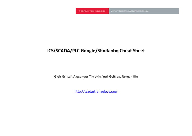 ICS/SCADA/PLC Google/Shodanhq Cheat Sheet | PDF