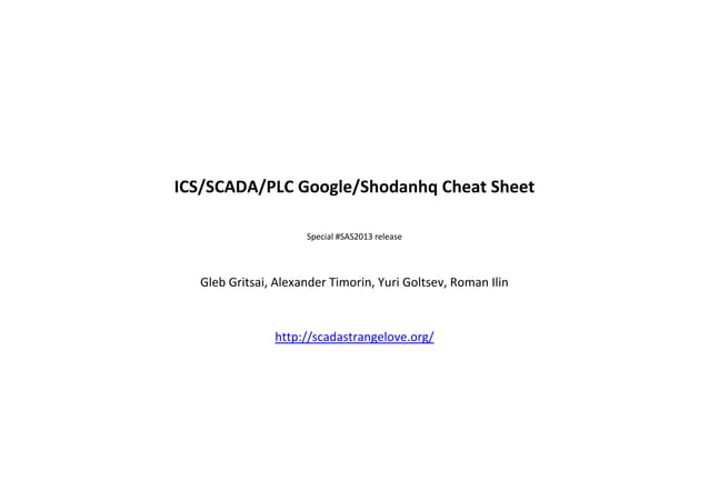 ICS/SCADA/PLC Google/Shodanhq Cheat Sheet v2 | PPT