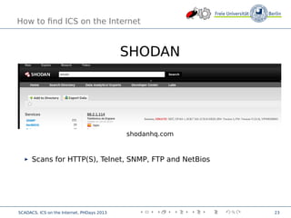Johannes Klick, Daniel Marzin. Find Them, Bind Them - Industrial Control Systems (ICS) on the ...