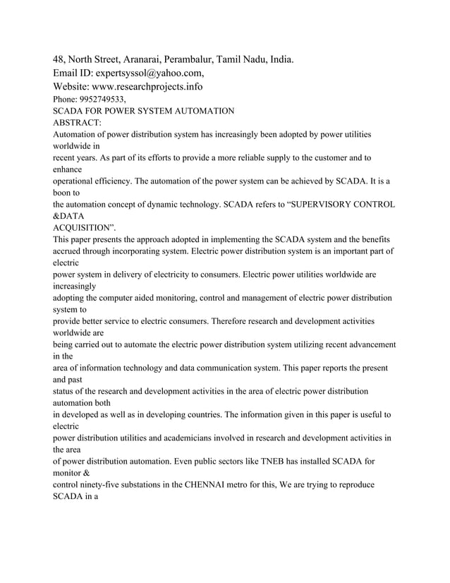 Scada for power system automation - Power Systems final year Project | PDF