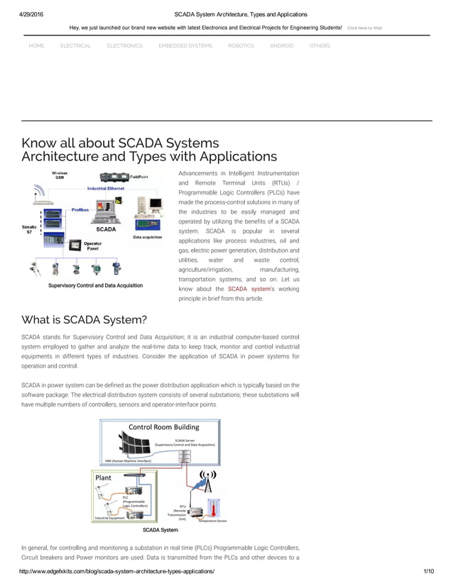 Scada system architecture, types and applications | PDF