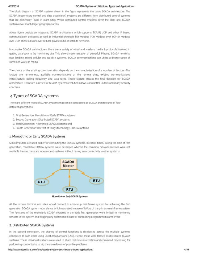 Scada system architecture, types and applications | PDF