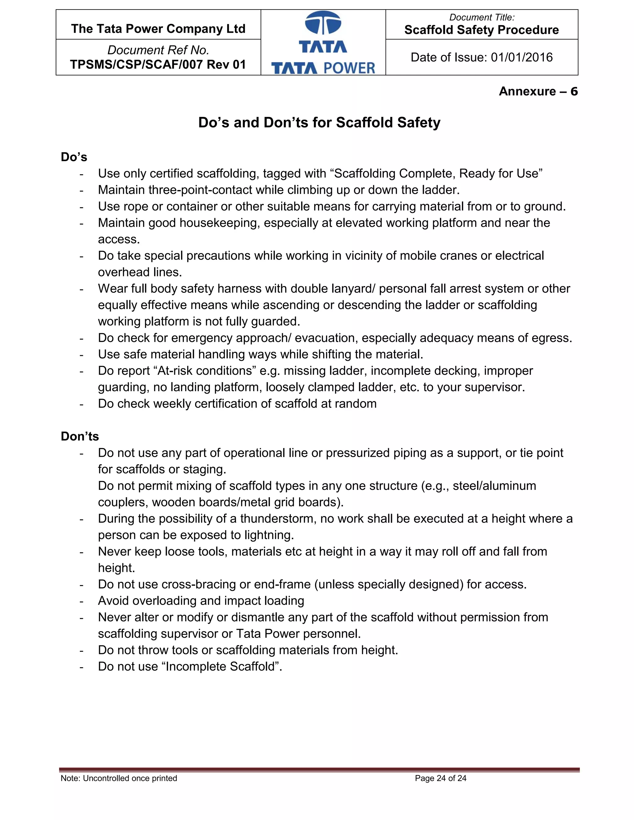 Scaffold safety Procedure | PDF