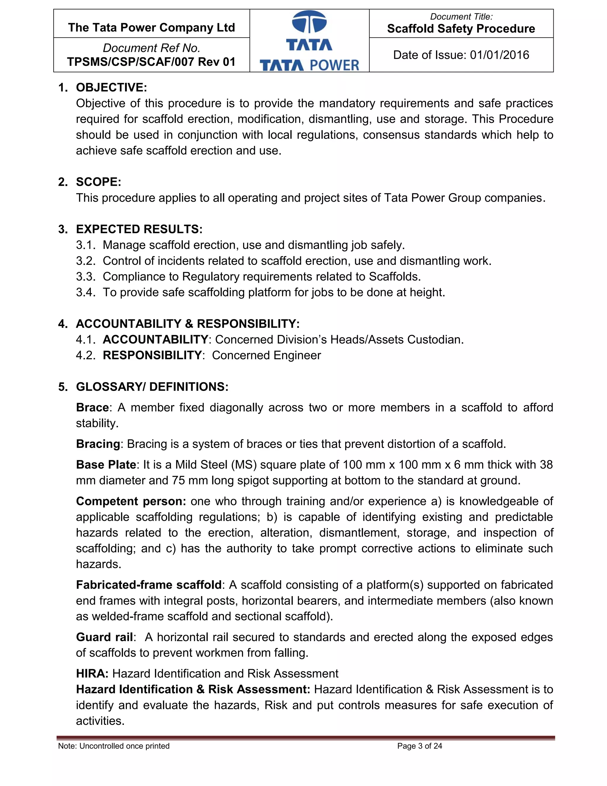 Scaffold safety Procedure | PDF
