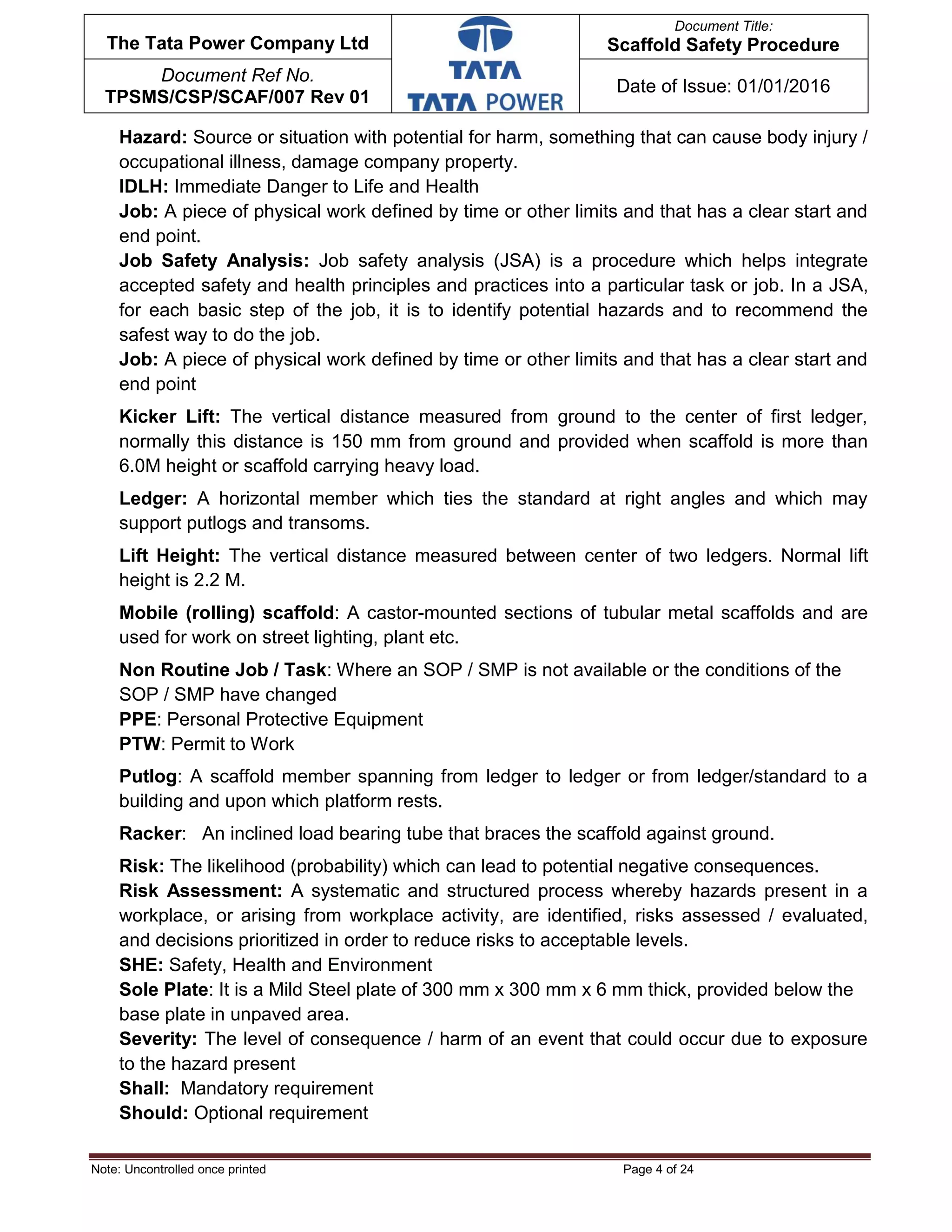 Scaffold safety Procedure | PDF