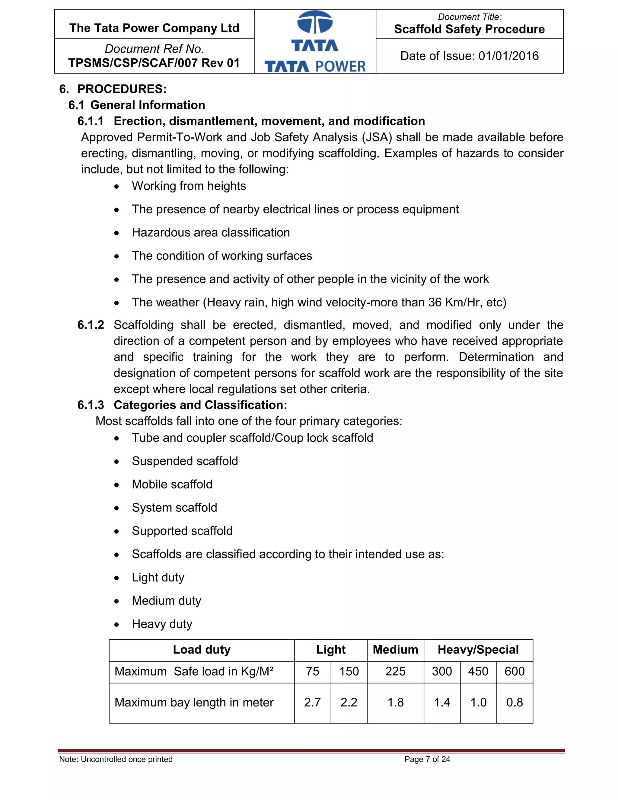 Scaffold safety Procedure | PDF