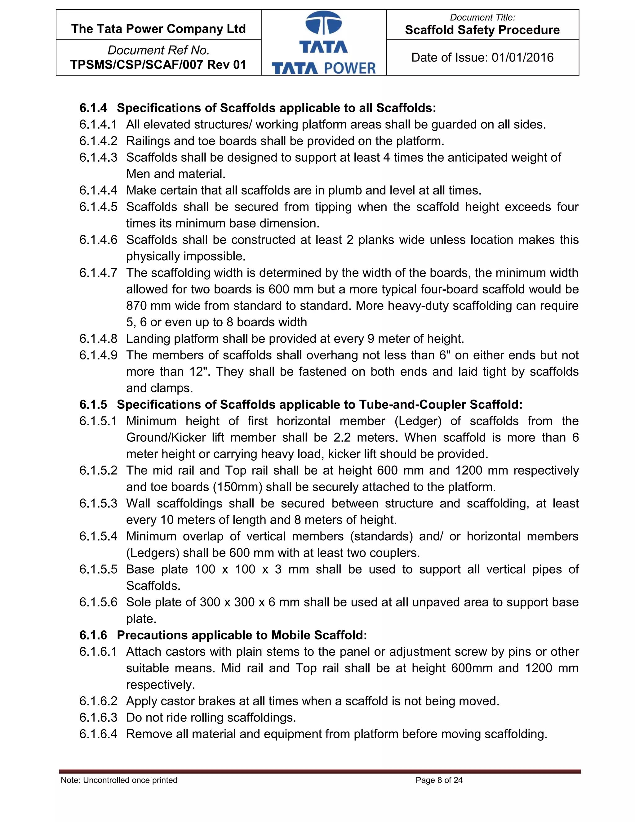 Scaffold safety Procedure | PDF