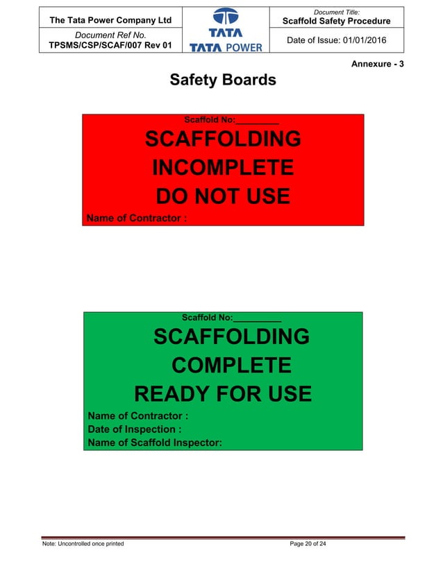 Scaffold safety Procedure | PDF