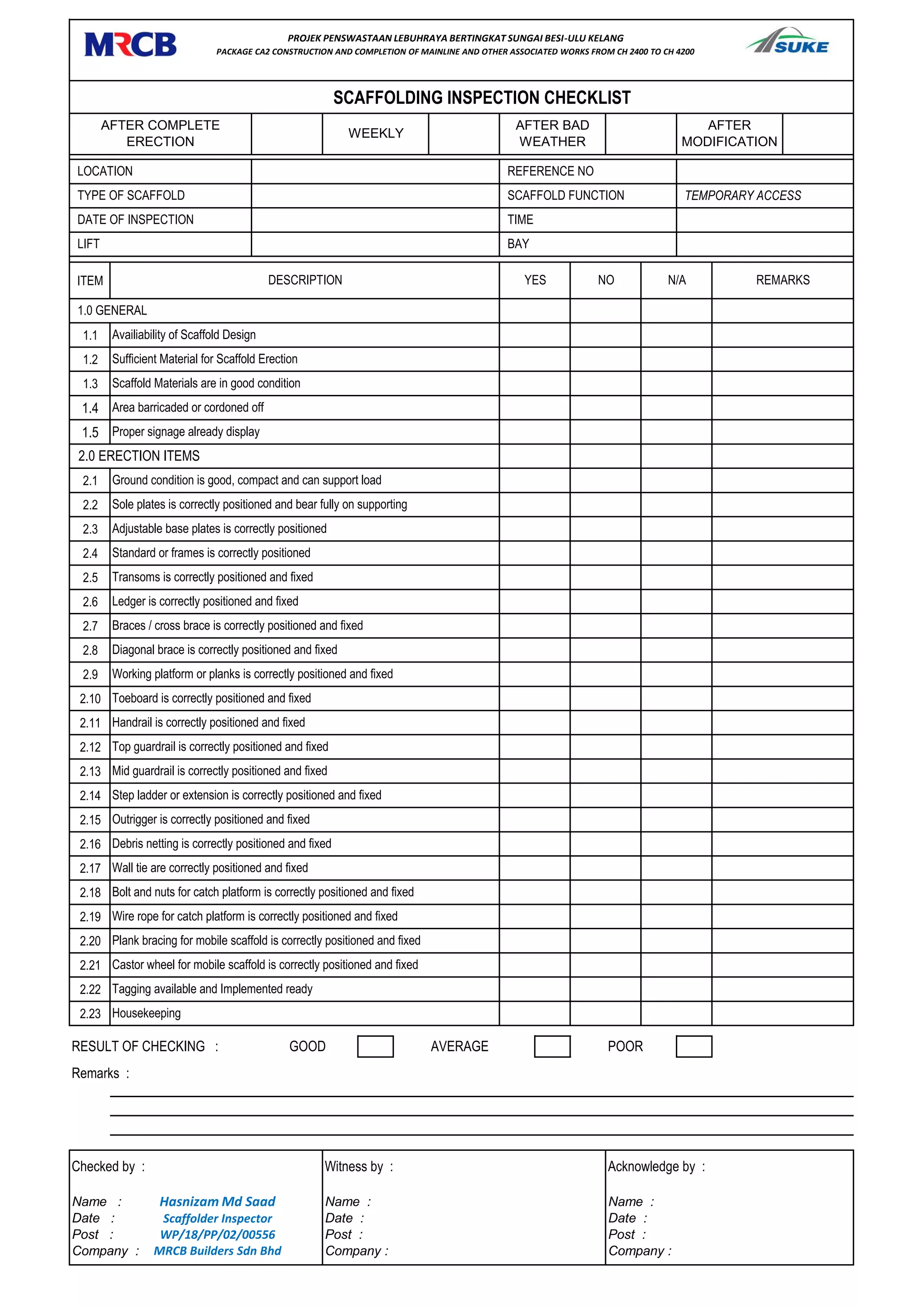 Scaffolding checklist | PDF