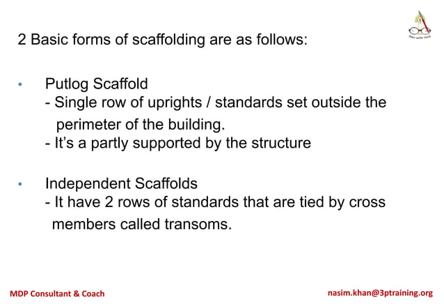 Scaffolding safety procedures and its types | PPT