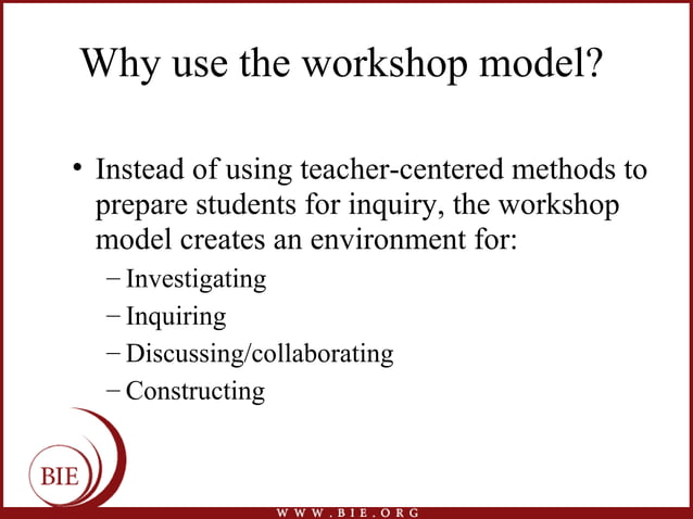 Scaffolding Instruction Using The Workshop Model In Pbl Ppt