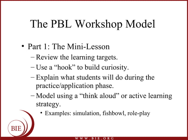 Scaffolding Instruction Using The Workshop Model In Pbl Ppt