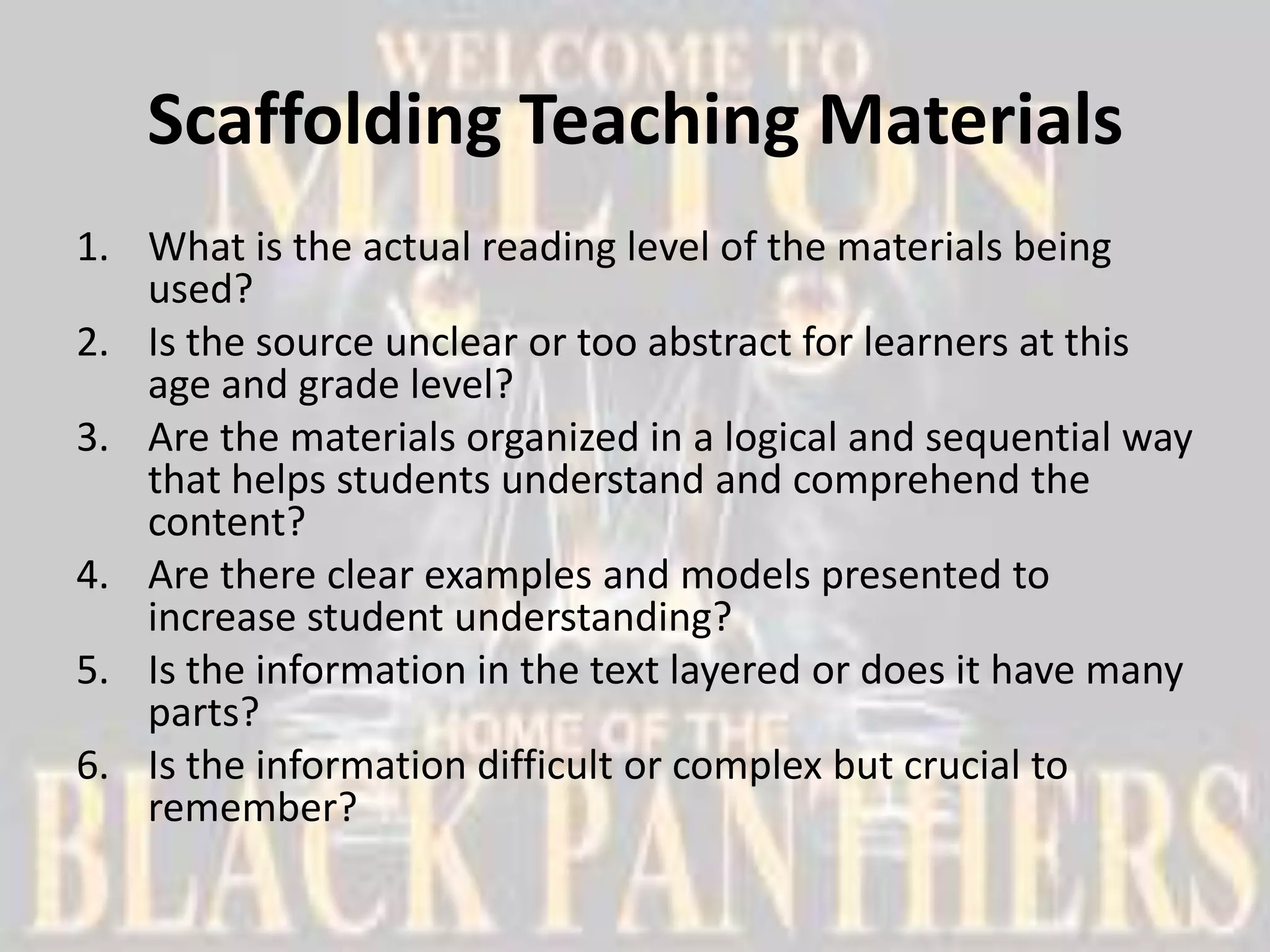 Scaffolding to Improve Student Learning | PPTX