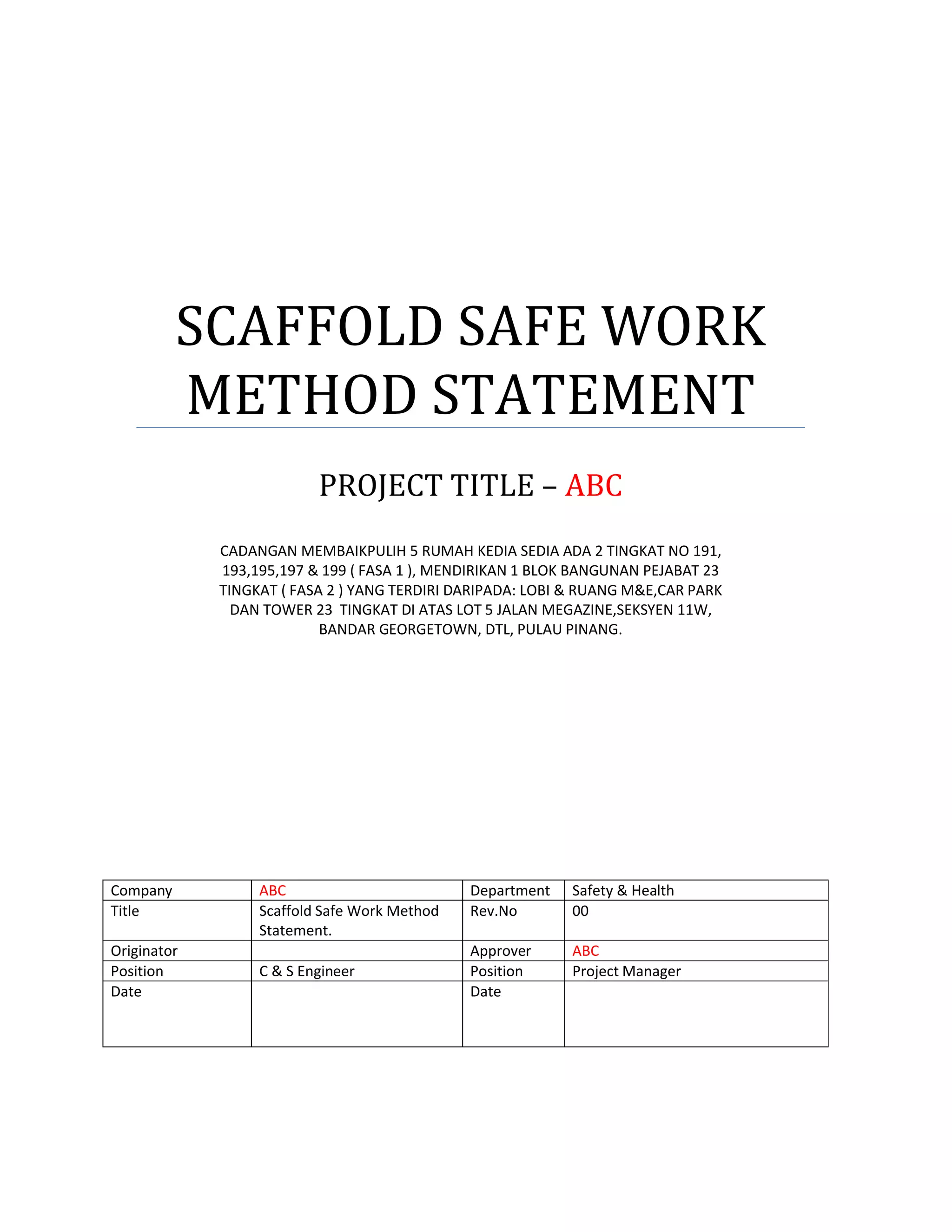 Scaffold safe work method statement | PDF
