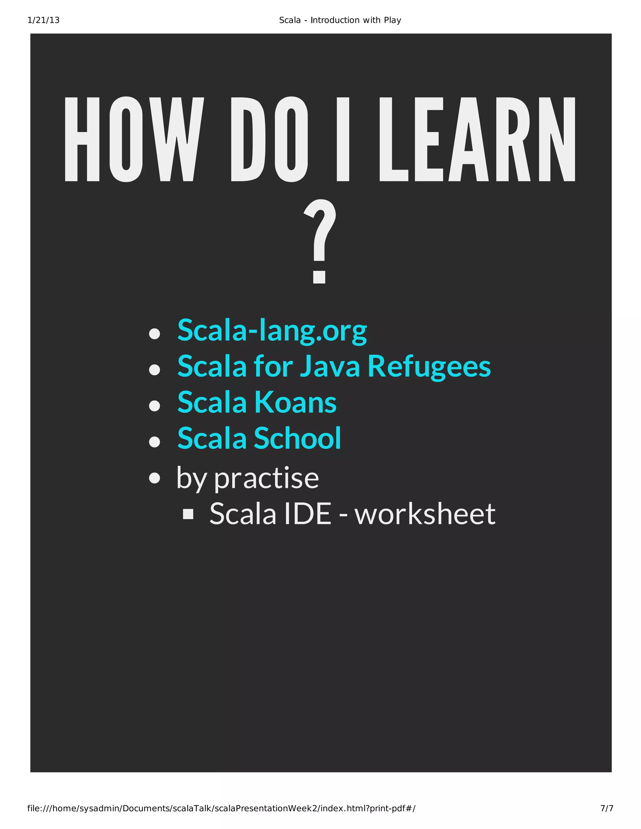 Scala Introduction with play - for my CSS nerds | PDF