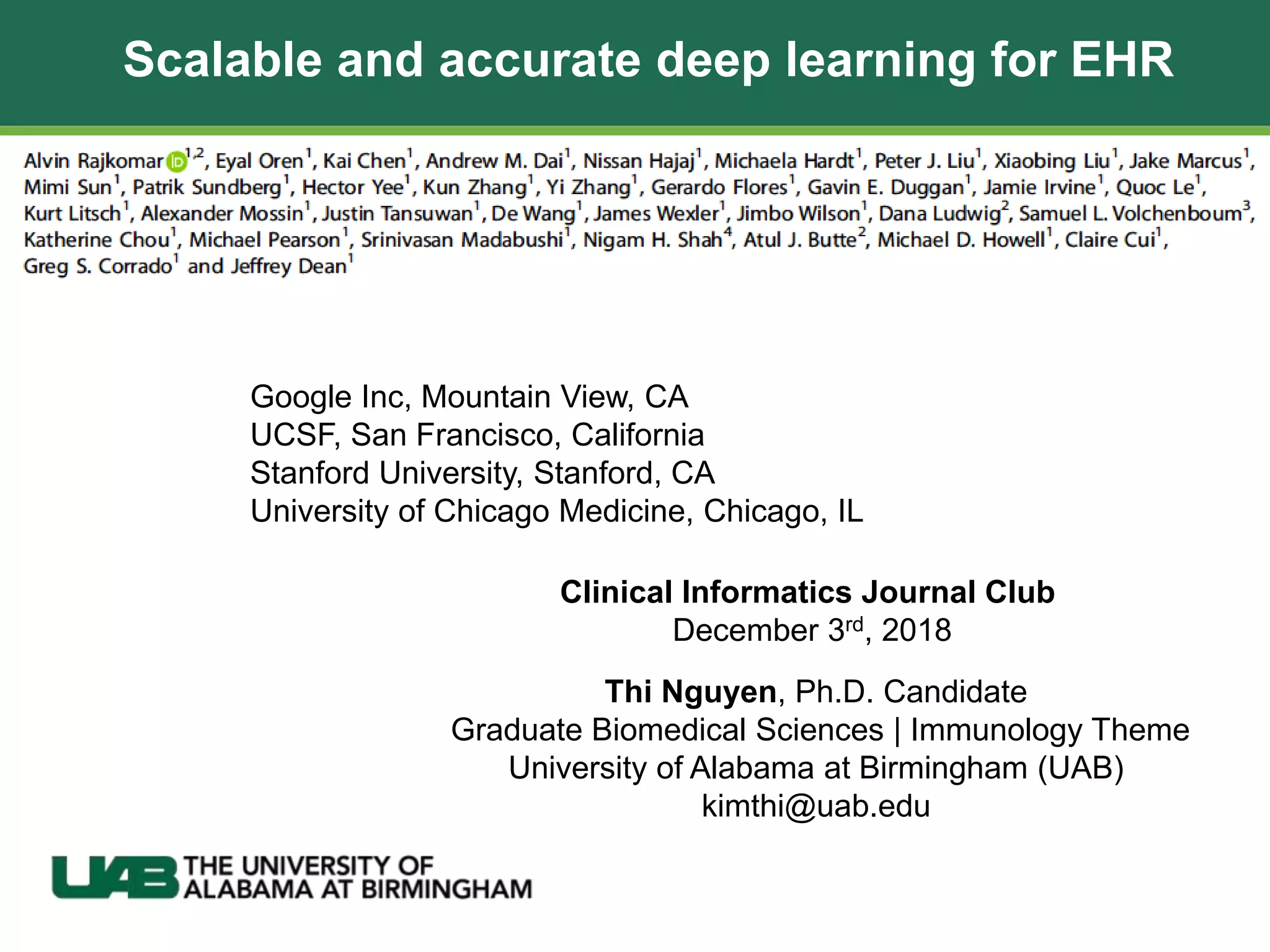 Deep Learning for EHR Data | PPT