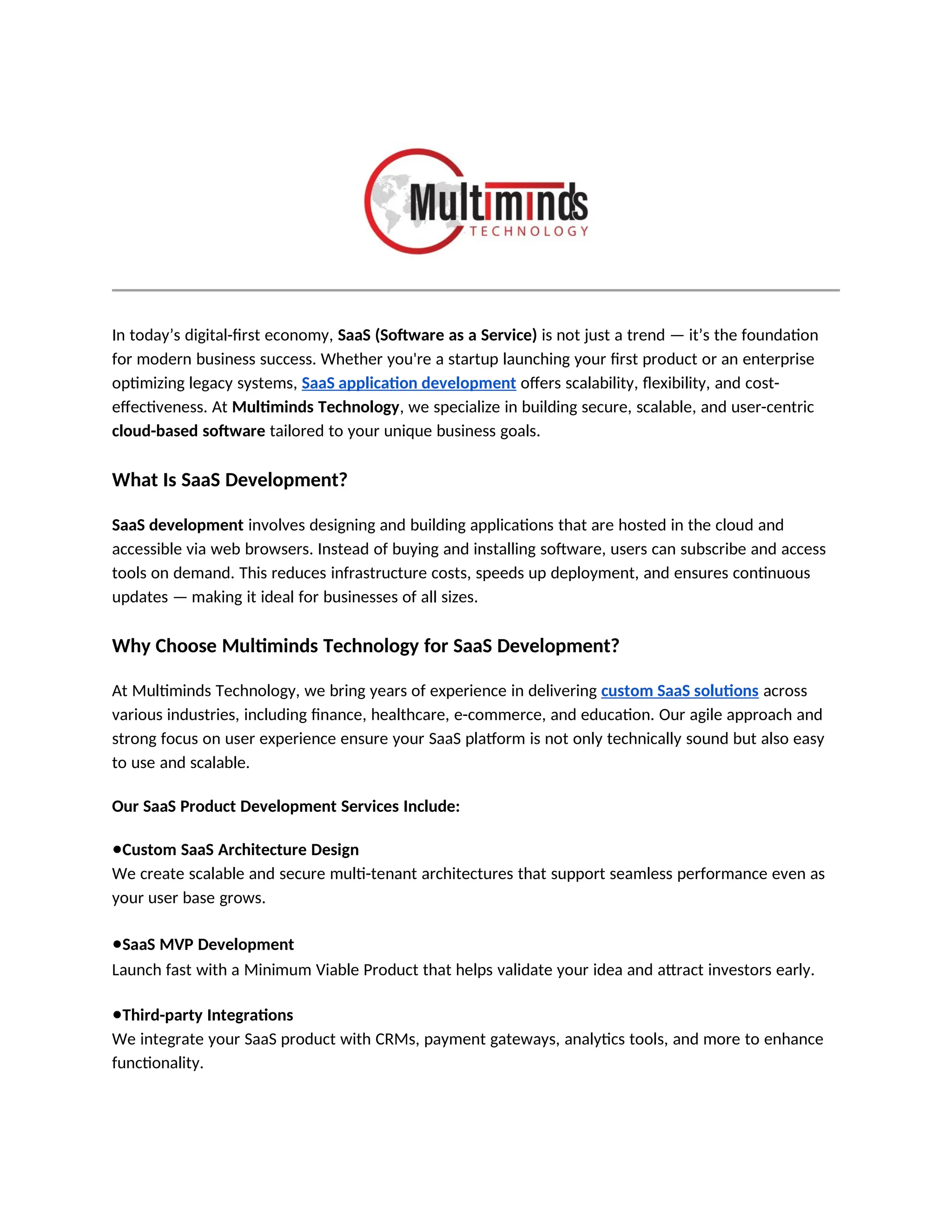Scalable and Smart: SaaS Development by Multiminds Technology | PPT