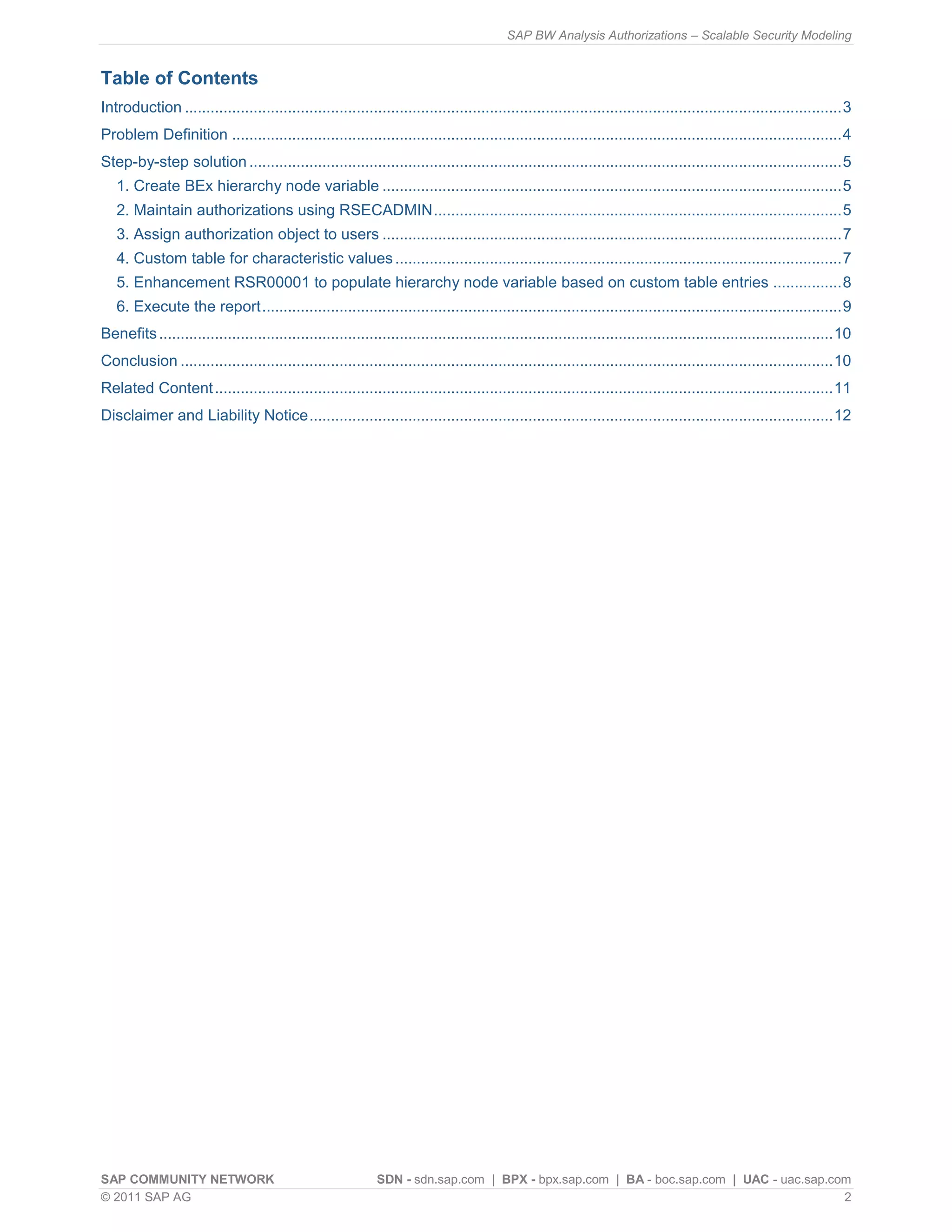 Scalable security modeling sap bw analysis authorizations | PDF