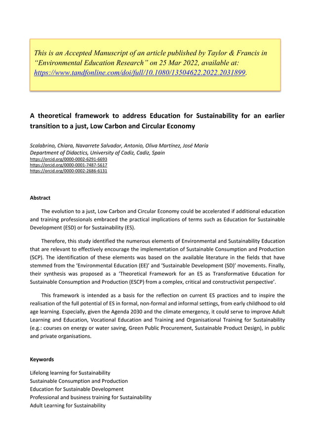 Accepted Manuscript of "A theoretical framework to address Education ...